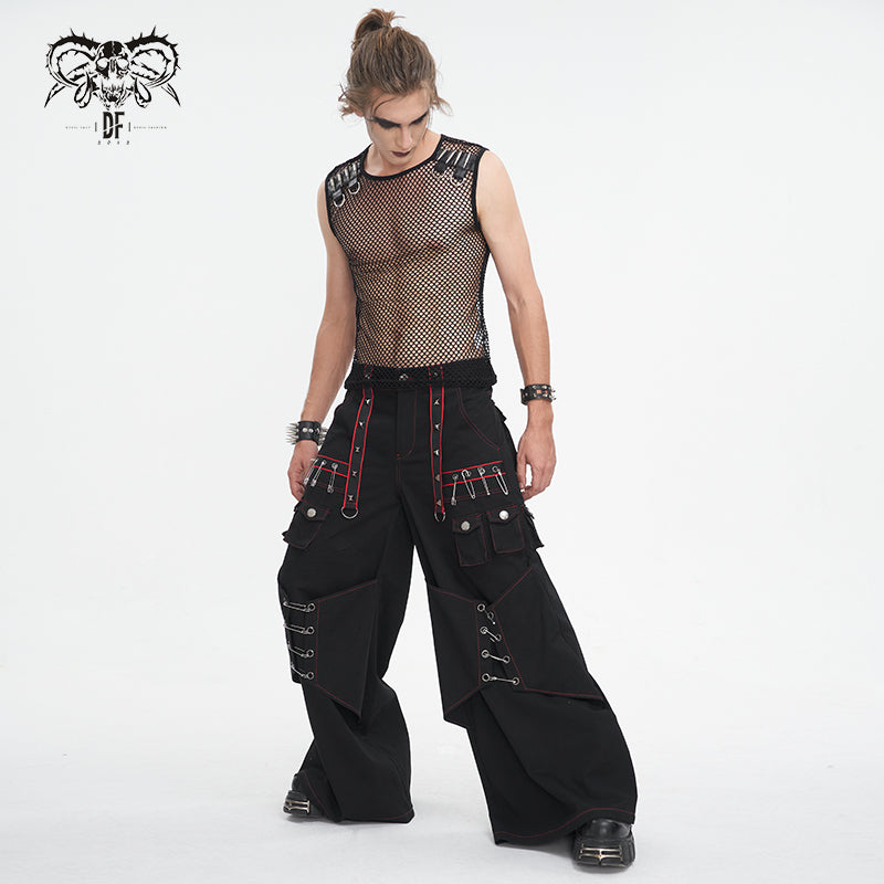 PT245 Twill material contrasting red thick thread wide leg men's pants ...