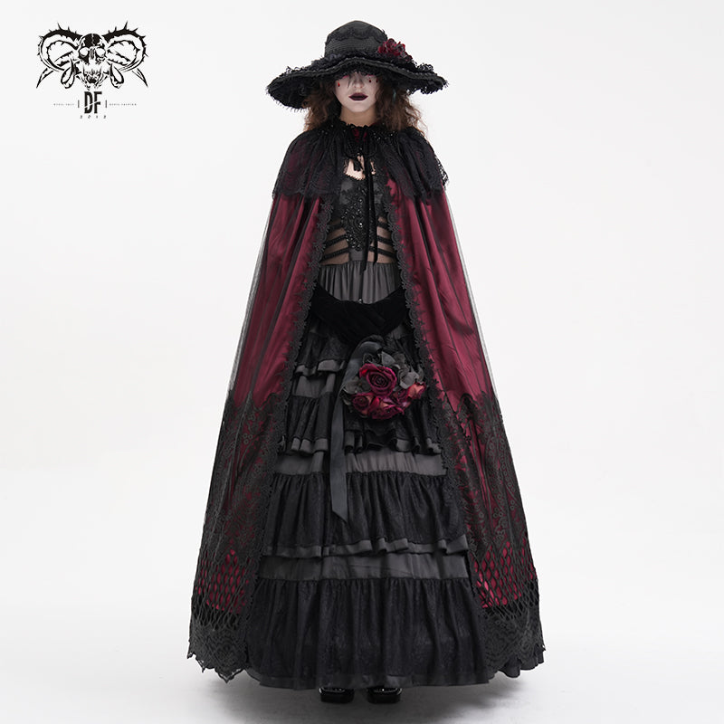 CA04502 Red Women Gothic Lace Hooded Cloak – Devil Fashion Official