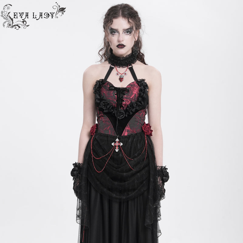 ECST00902 red Heart Shaped Floral Gothic Corset – Devil Fashion Official